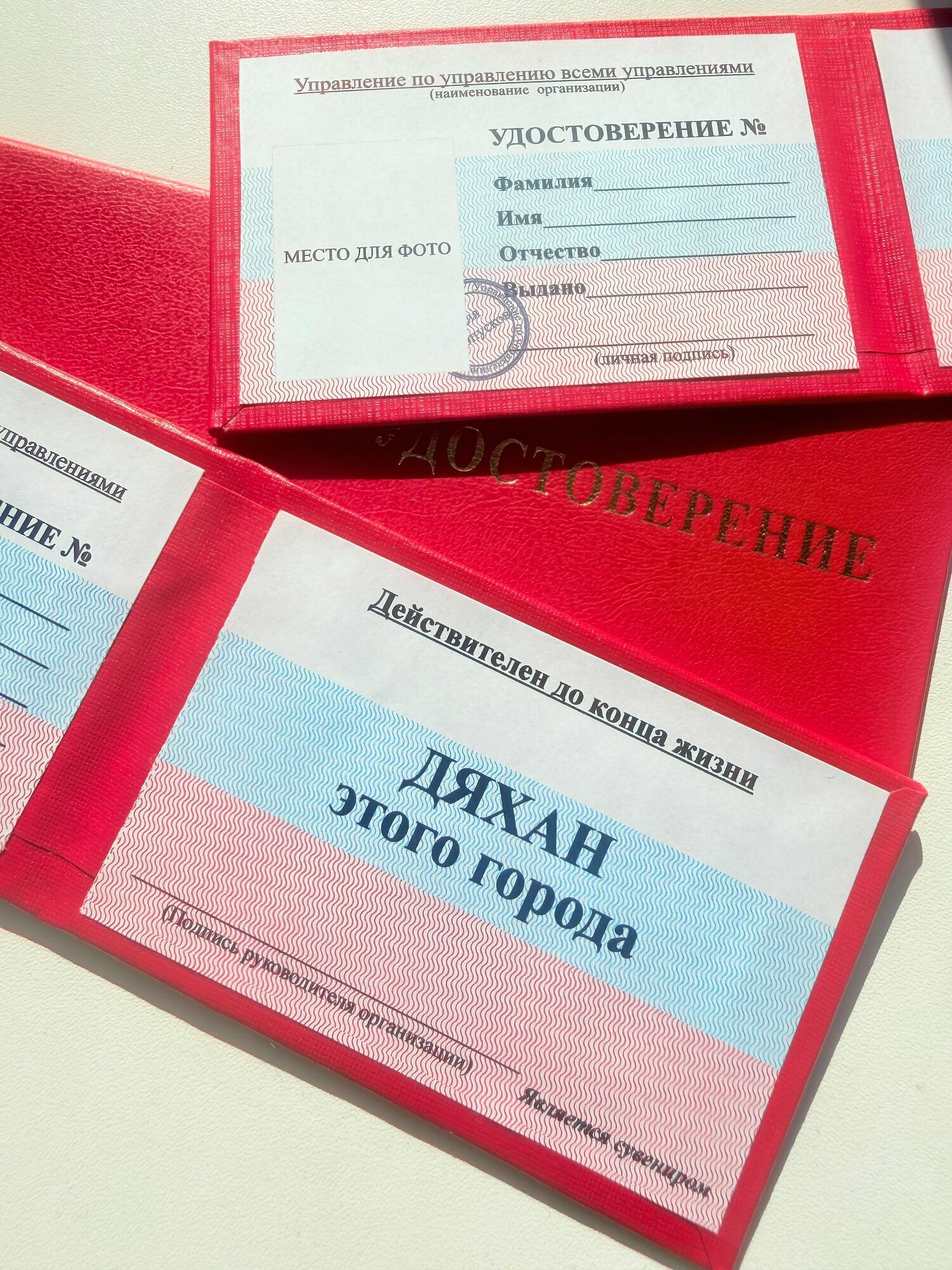 Удостоверение сувенирное ксива Дяхан