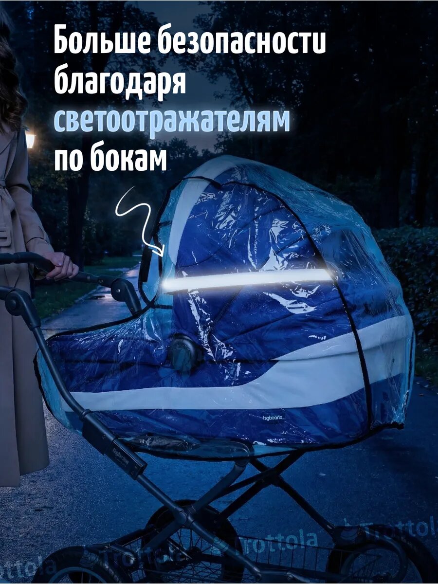 Дождевик чехол Trottola универсальный на коляску люльку с окошком прозрачный из пленки ПВХ — фото 1