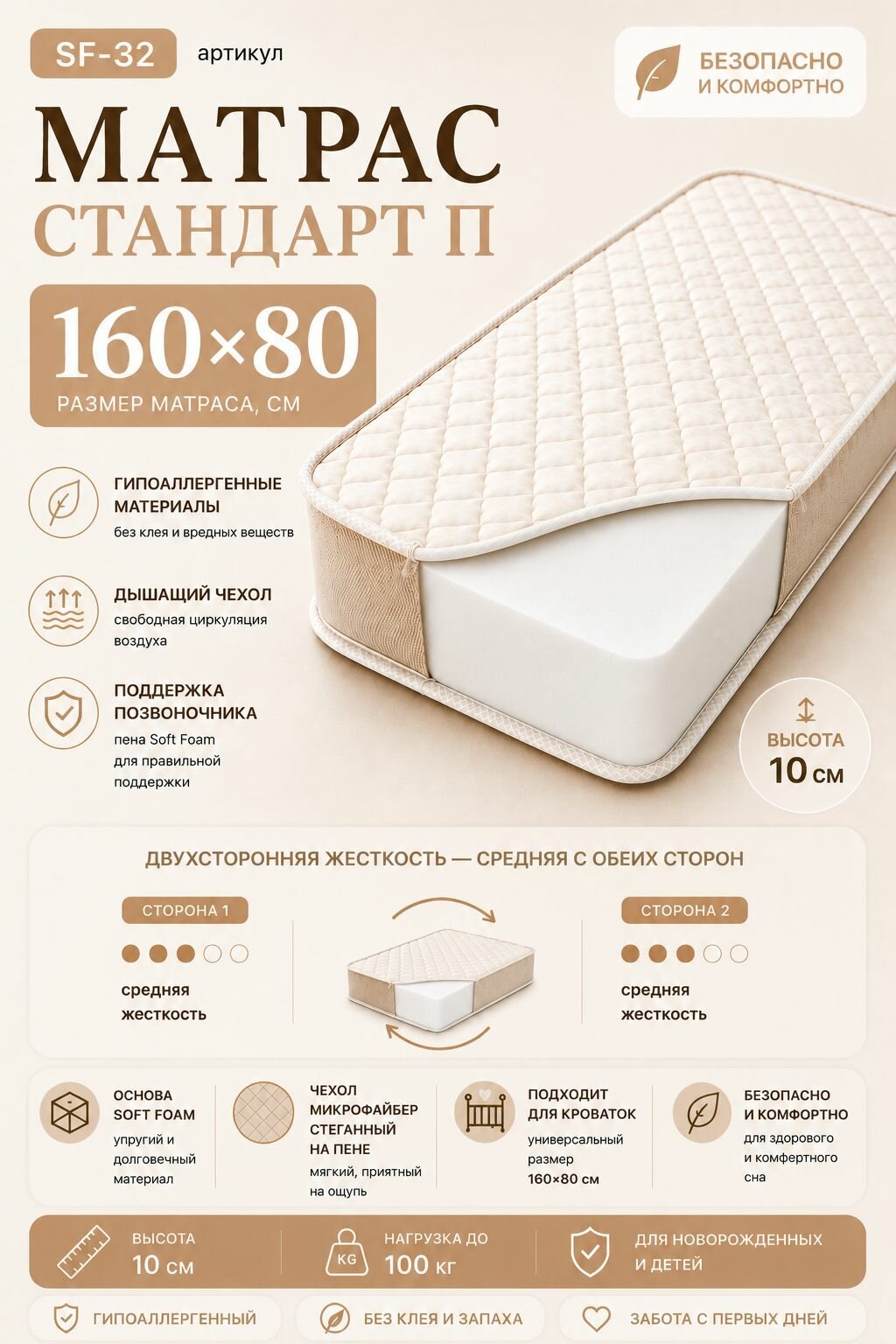 Матрас Стандарт детский 160*80*10 см арт. SF-32