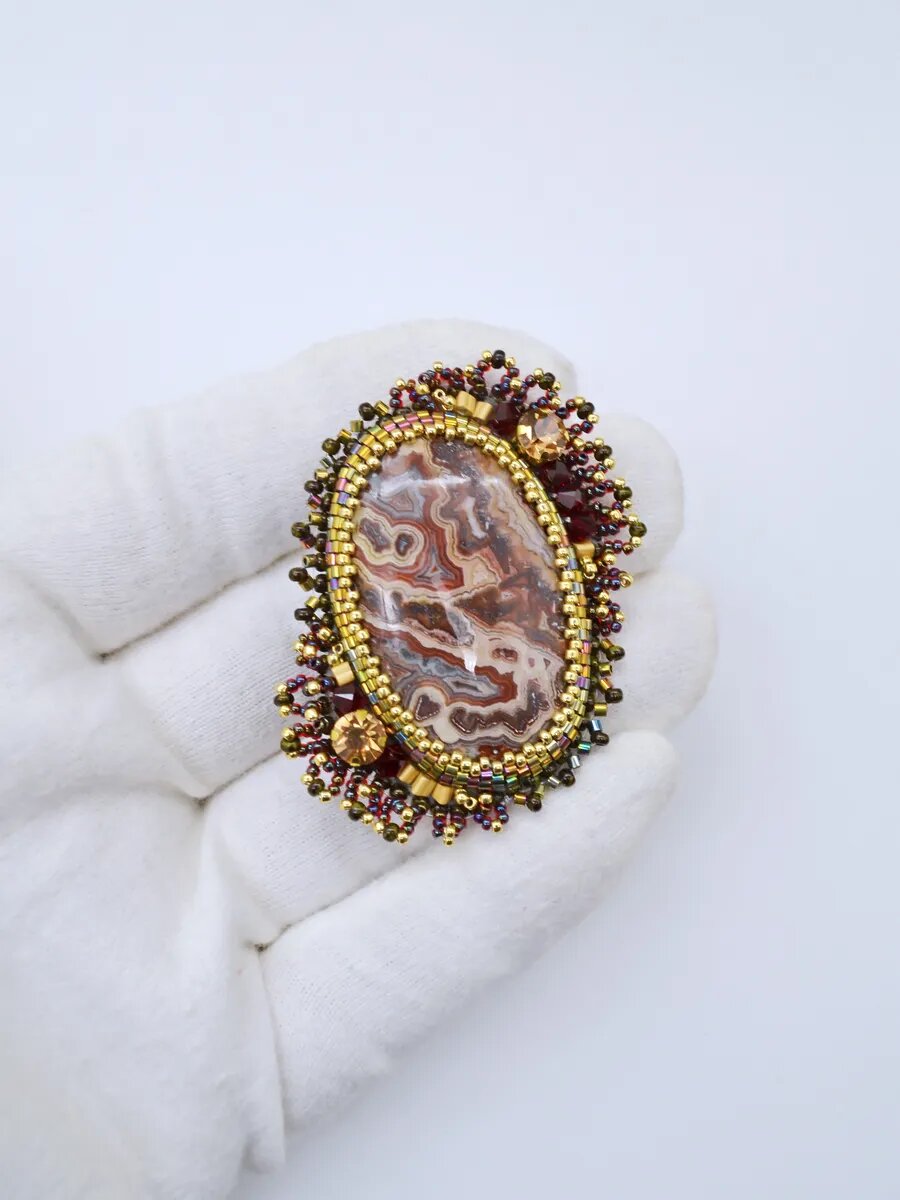 Брошь, кристалл, кристаллы Swarovski, агат, бисер