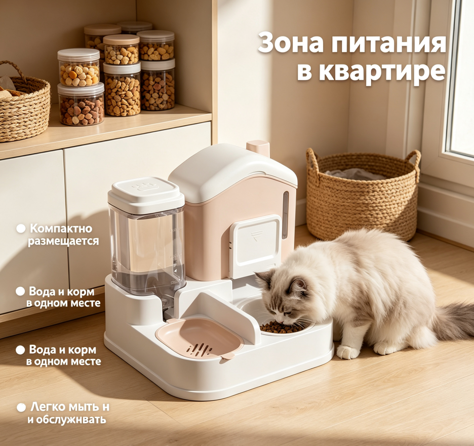 Автоматический дозатор корма и воды для кошек, универсальная миска для корма и воды для ваших питомцев.