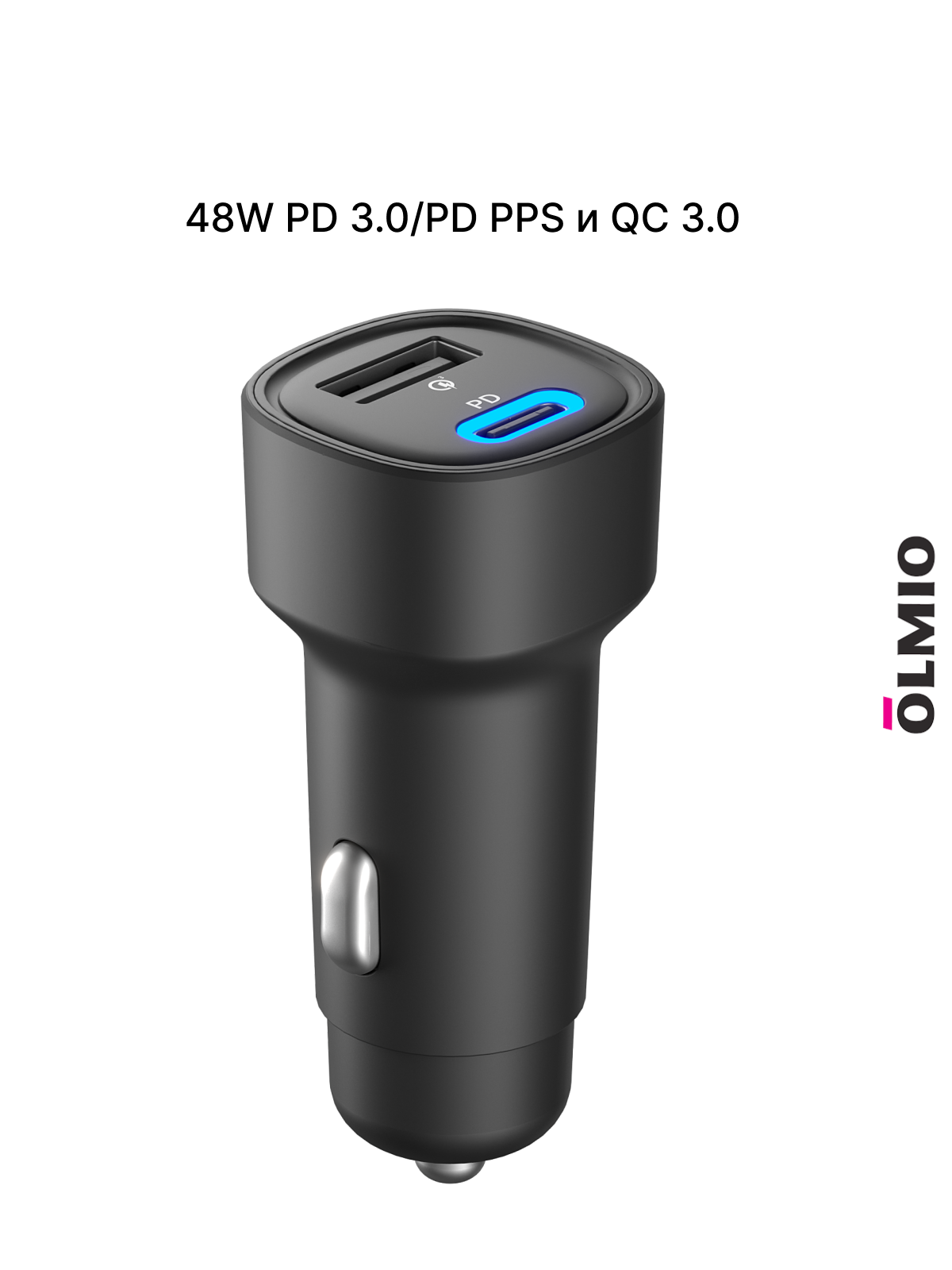 Автомобильное зарядное устройство 48 Вт USB-C/USB-A PD PPS QC 3.0, автомобильная быстрая, черная