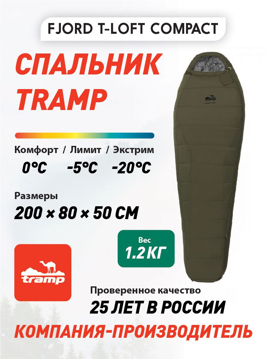 Tramp мешок спальный Fjord T-Loft Compact Левый Оливковый TRS-049C