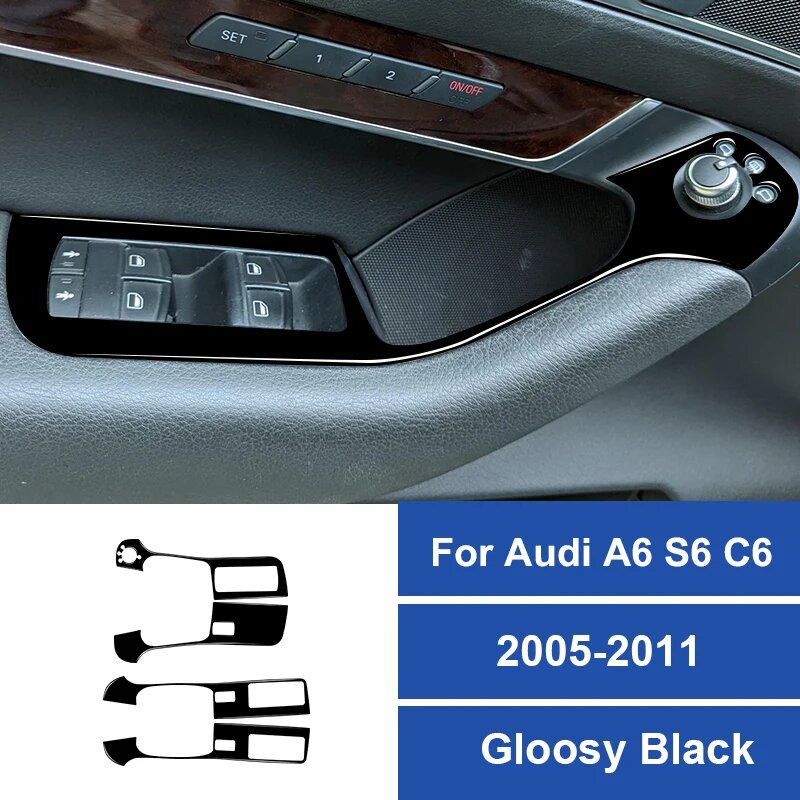 Настоящее углеродное волокно для Audi A6 S6 C6 2005-2011, кнопка управления подъемом Glossy black