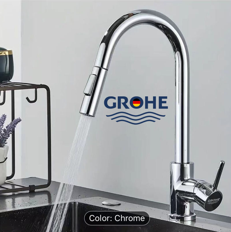 Смеситель для кухни GROHE выдвижной кухонный, кран для кухонной мойки многофункциональный