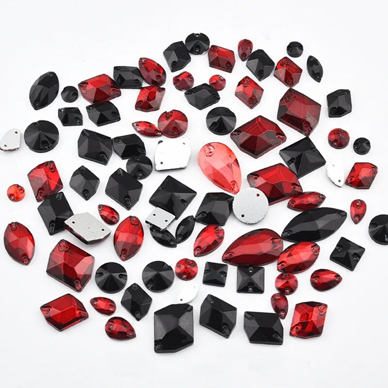 Стразы AB для рукоделия EQIANAO Mixed shape 50 pcs, Красный, Two colors C
