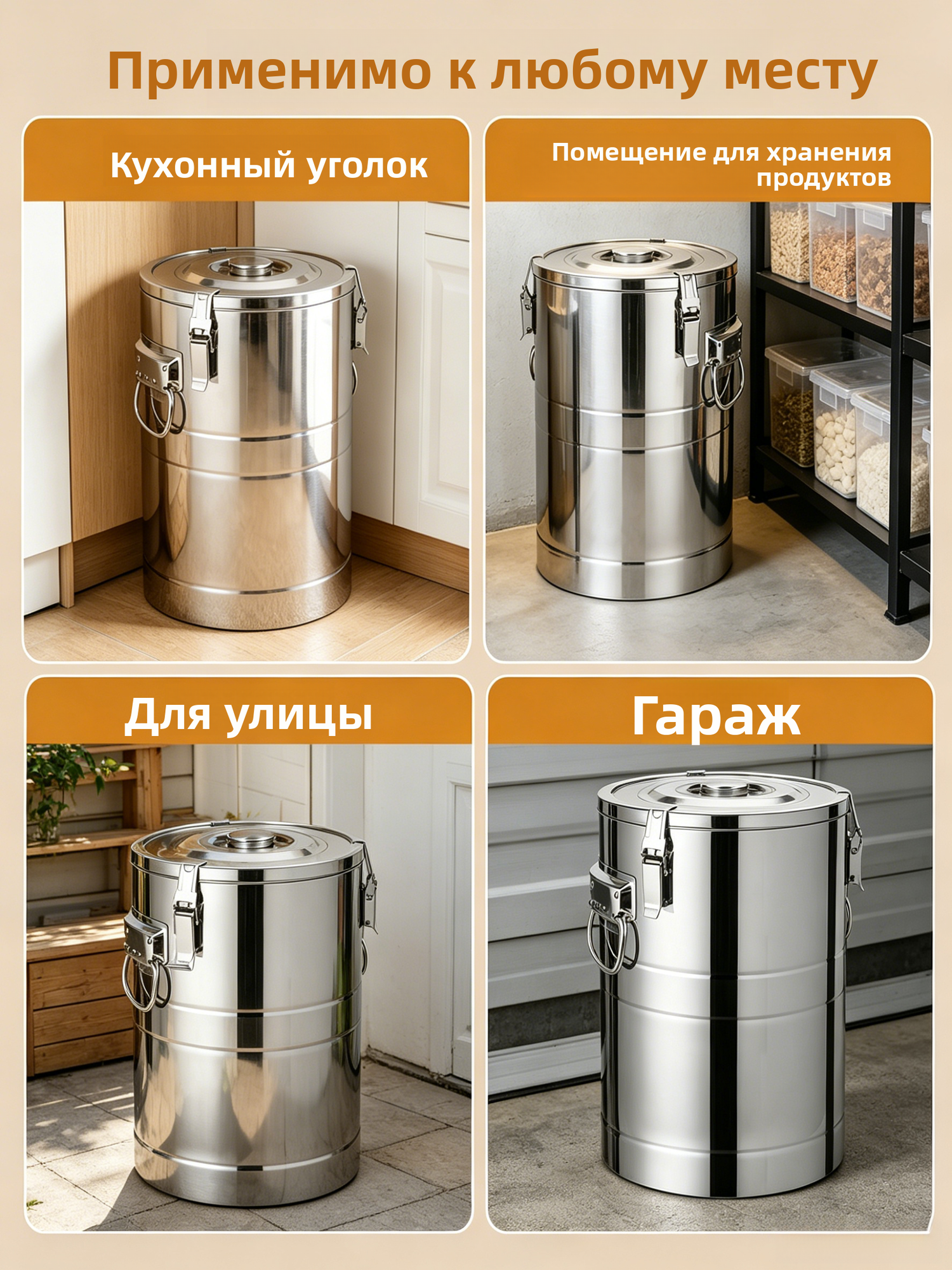 Контейнер для корма домашних животных из нержавеющей стали, 45L, герметичная крышка, с ложкой в комплекте