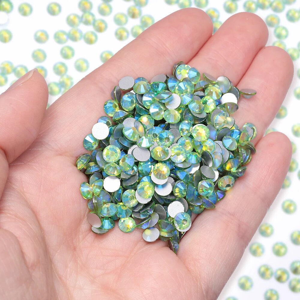 Стеклянные стразы QIIY SS6-SS30 для декорирования SS16-1440PCS, Peridot AB