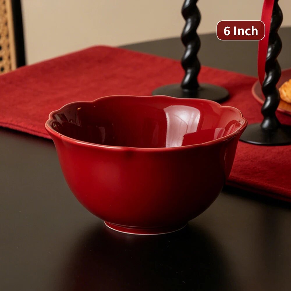 Винтажная французская керамическая миска с цветочным узором Red