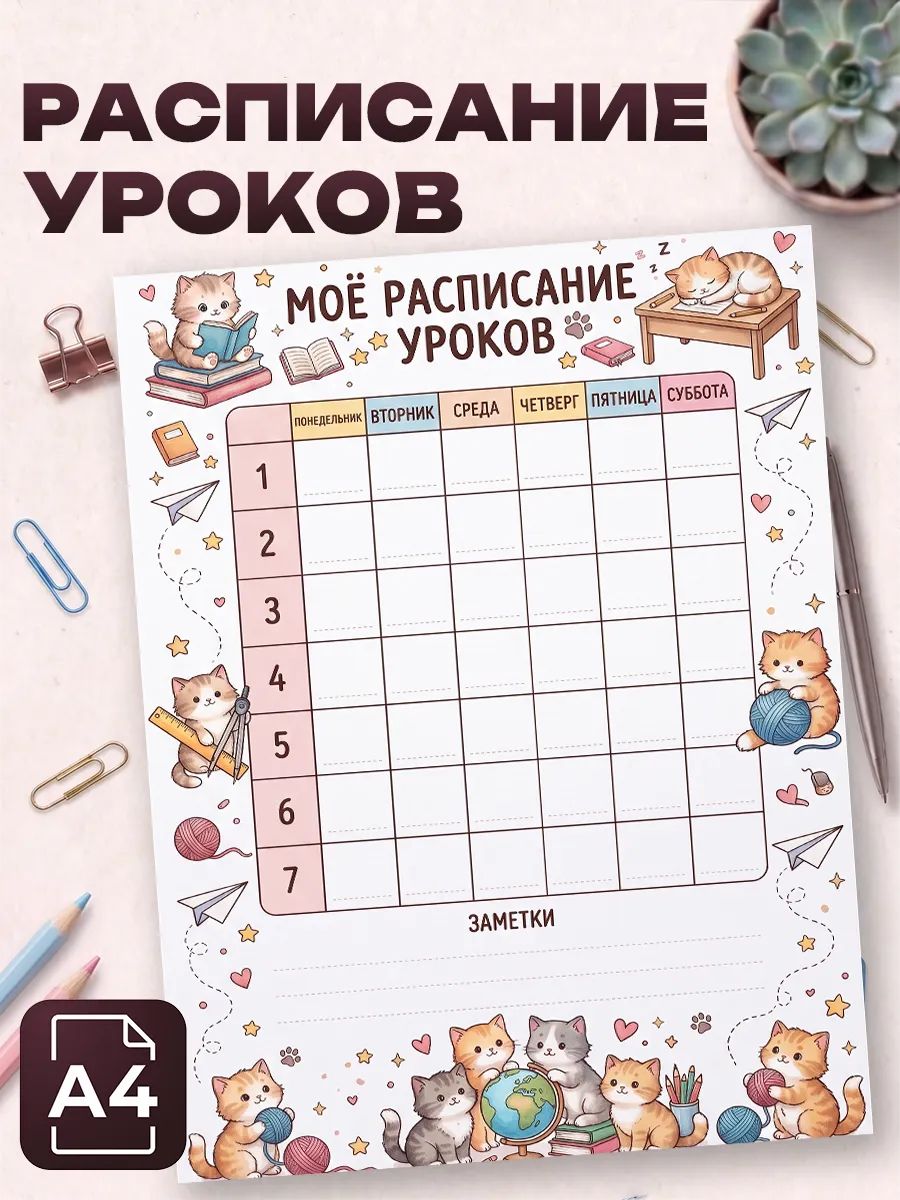 Расписание уроков милые котики