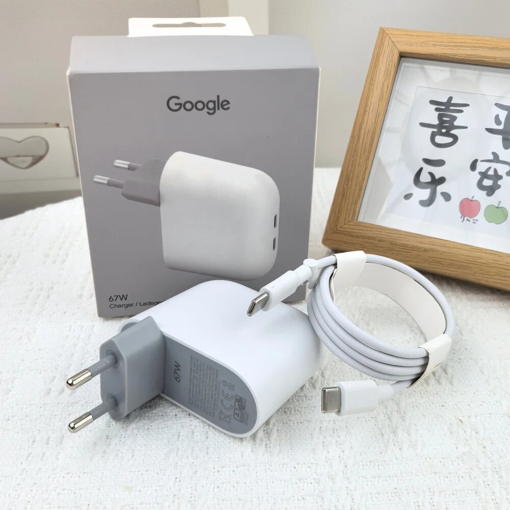 Оригинальное зарядное устройство Google 67W с 2 портами PD, адаптер быстрой зарядки для ЕС/Великобритании, кабель USB-C на Type-C для Pixel 11, 10, 9 Pro, XL, 8, 7, A.