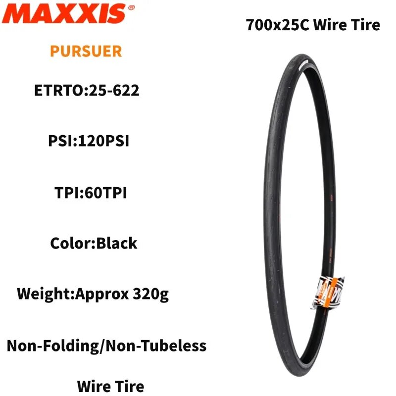 Maxxis PURSUER Антипрокольная шина для шоссейных велосипедов 700x23C 25C 28C 30C Black Wire 700x25C