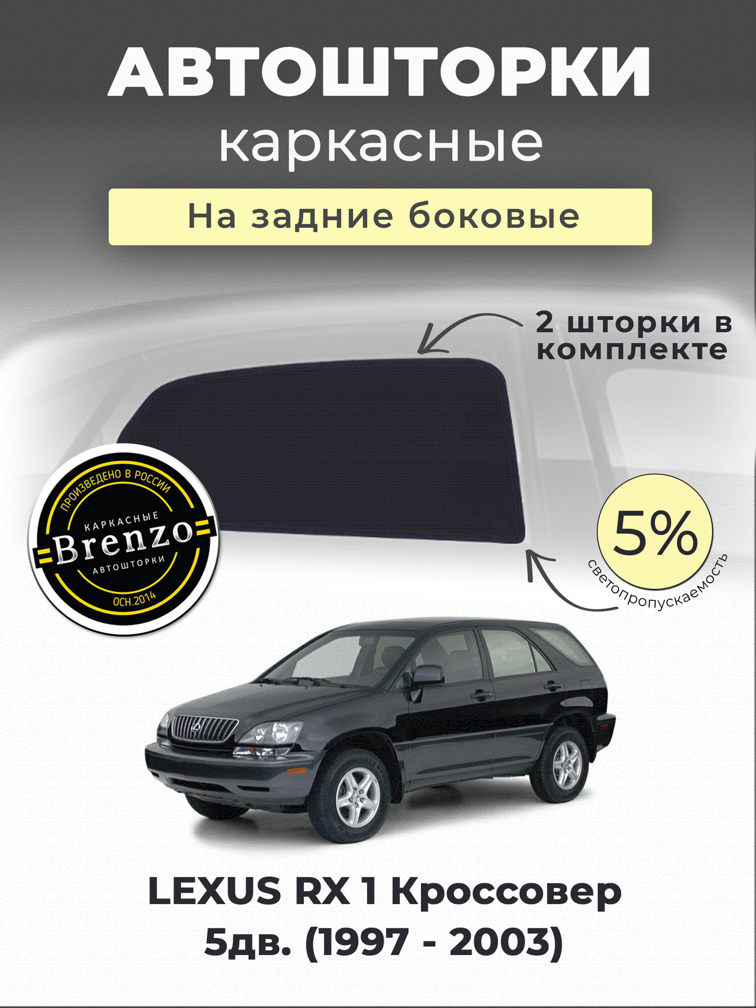 Каркасные шторки LEXUS RX 1 Кроссовер 5дв. (1997 - 2003) на задние боковые двери 5%, сетки от солнца в машину