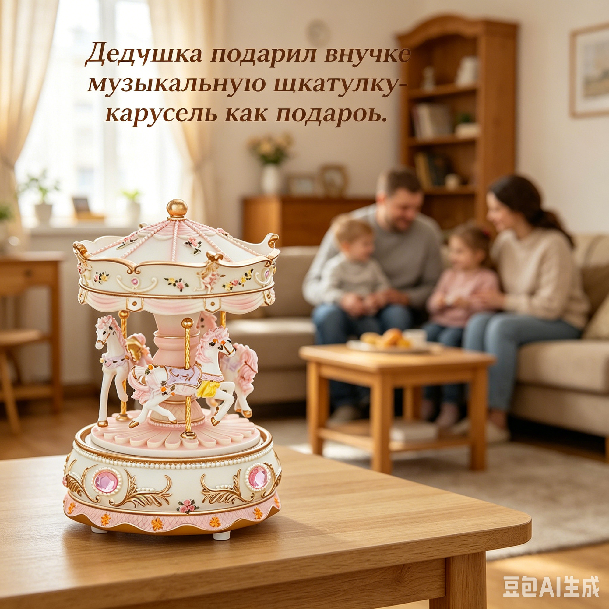 Музыкальная шкатулка "Карусель" 10x10x17 см, "Небесный замок", подарок для девочки