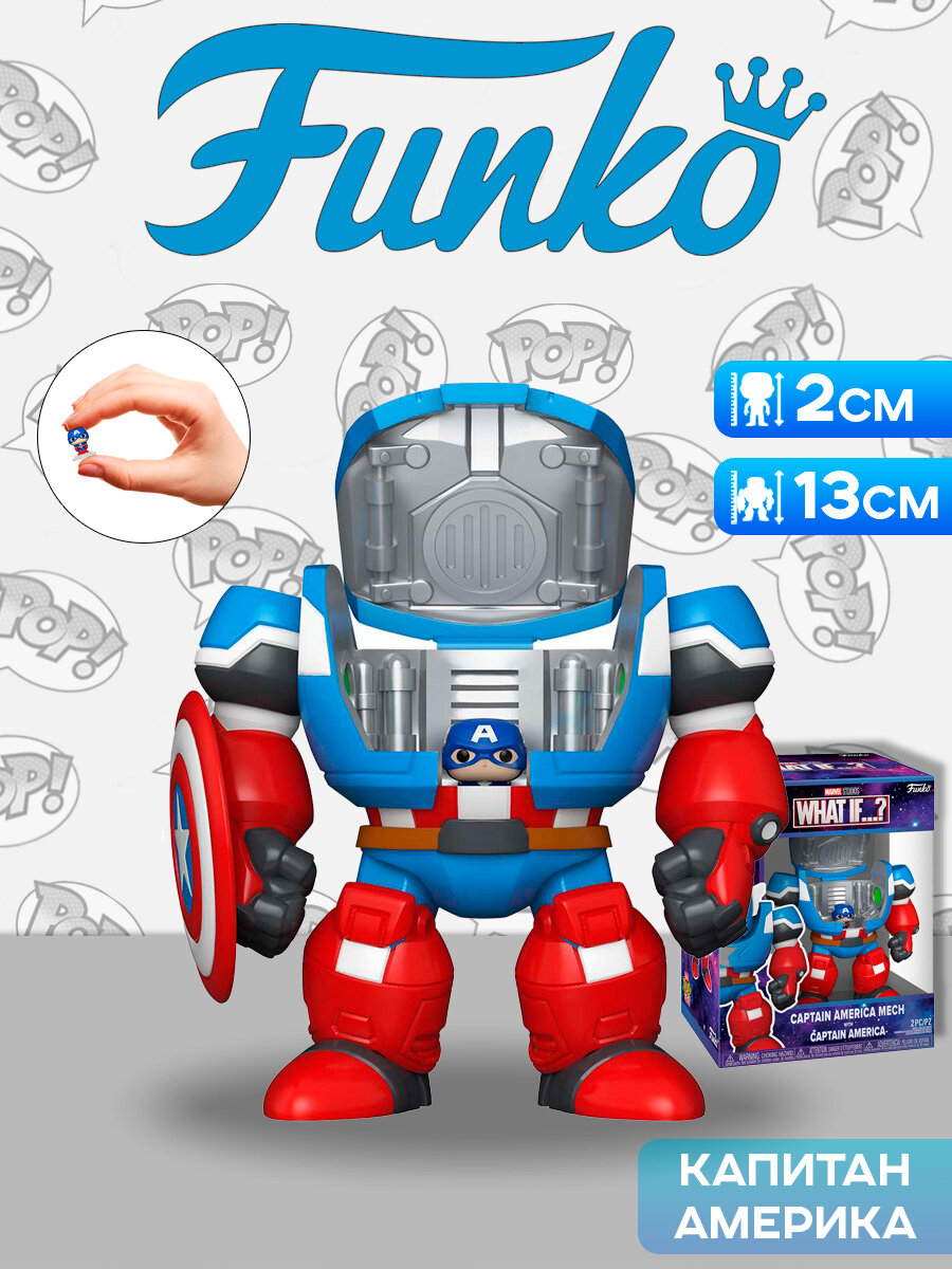 Набор Funko Bitty POP! Bitty Bot Marvel What If Captain America Mech with Captain America 91388 / Фигурка Фанко Битти Бот по мотивам вселенной "Марвел", Капитан Америка