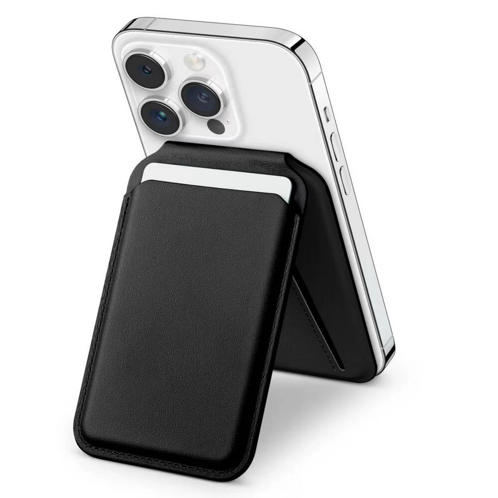 Черный кожаный чехол-кошелек Magsafe для iPhone 14/15 Pro
