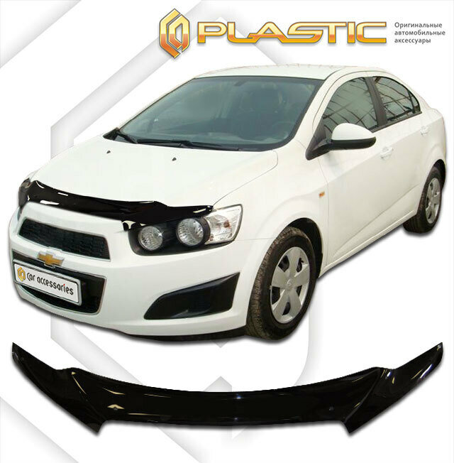 Дефлектор капота Chevrolet Aveo седан 2011 н. в. Черный глянцевый СА Пластик