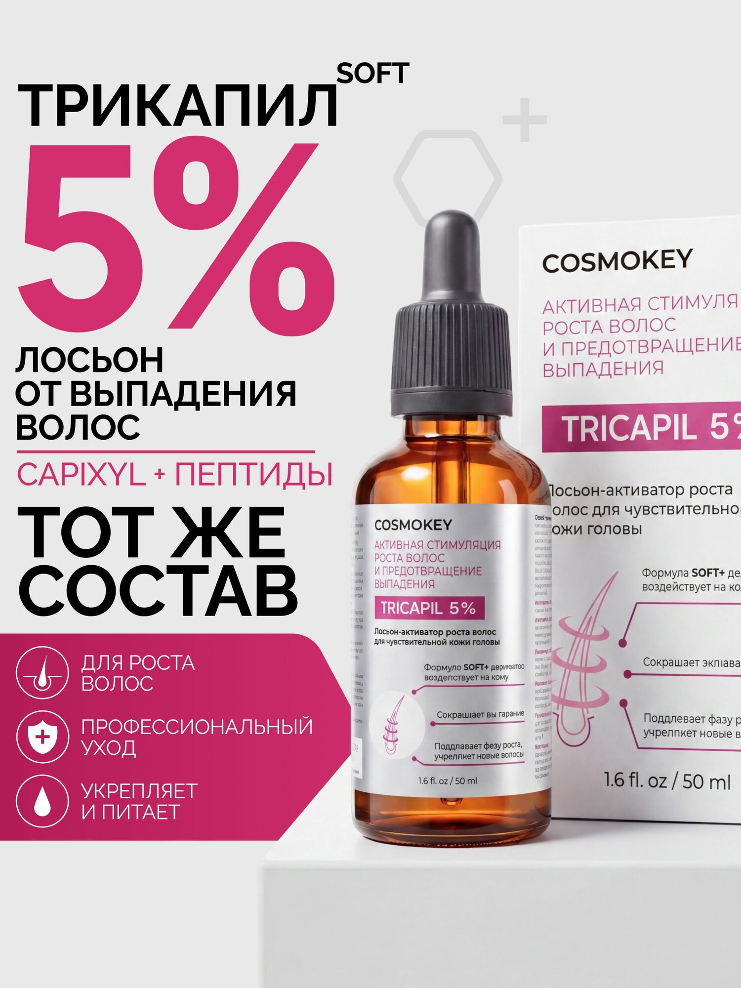 Лосьон для волос от выпадения, Capixyl, Капиксил 5%, миноксидин для женщин, 50 мл