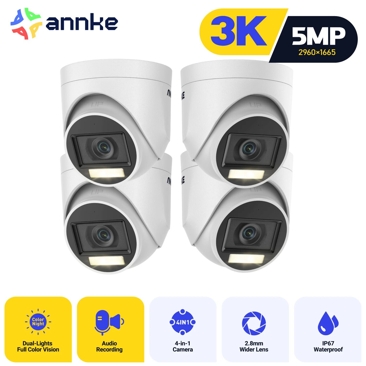 ANNKE 4 шт. камеры CCTV 5MP для видеонаблюдения наружные купольные камеры IP67 водонепроницаемые с инфракрасным фильтром набор камер