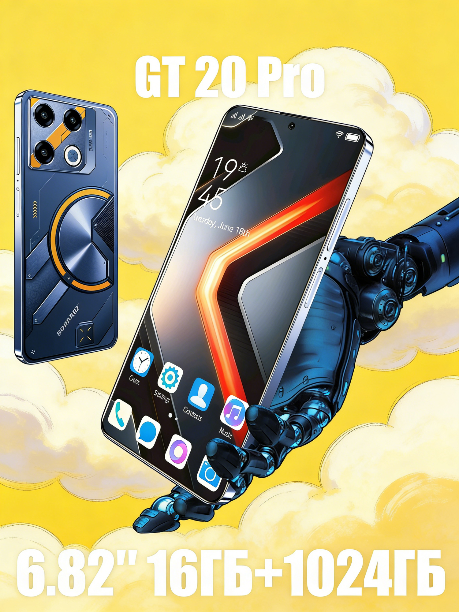 Смартфон GT20 Pro 5G Большой дисплей, быстрая зарядка, гарантия, игровой телефон NFC Snapdragon 8 Gen 3 6,82 дюйма 5G *53