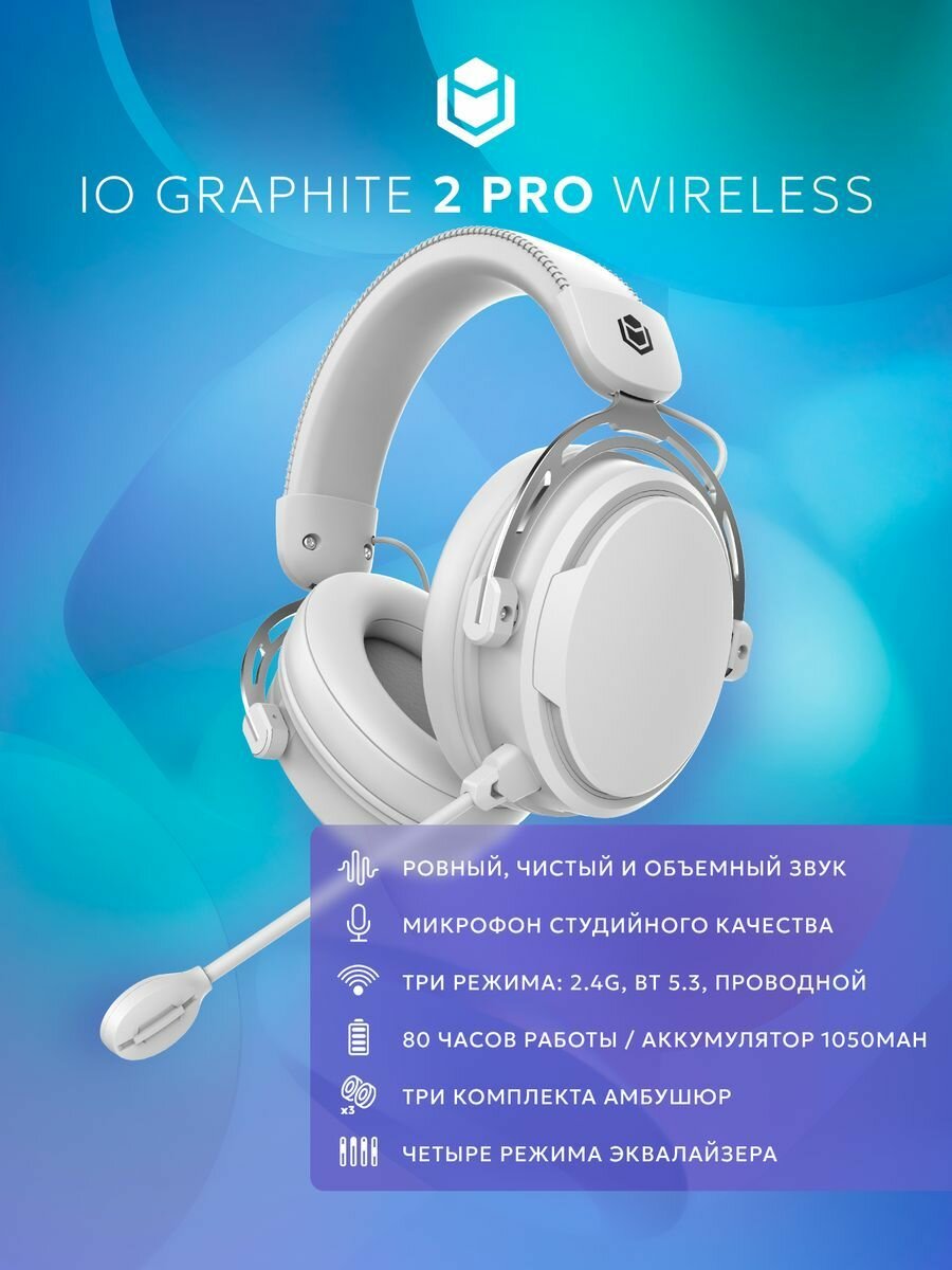 IO by Red Square Graphite 2 Pro Wireless USB Type-C Игровые беспроводные наушники, с микрофоном, io341, white