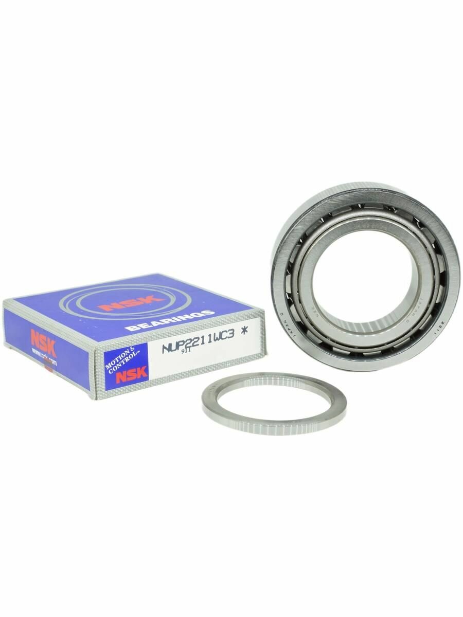 Подшипник роликовый NUP2211W C3 NSK (NUP2211, 92511), цилиндрический радиальный с тепловым зазором, 55х100х25 мм