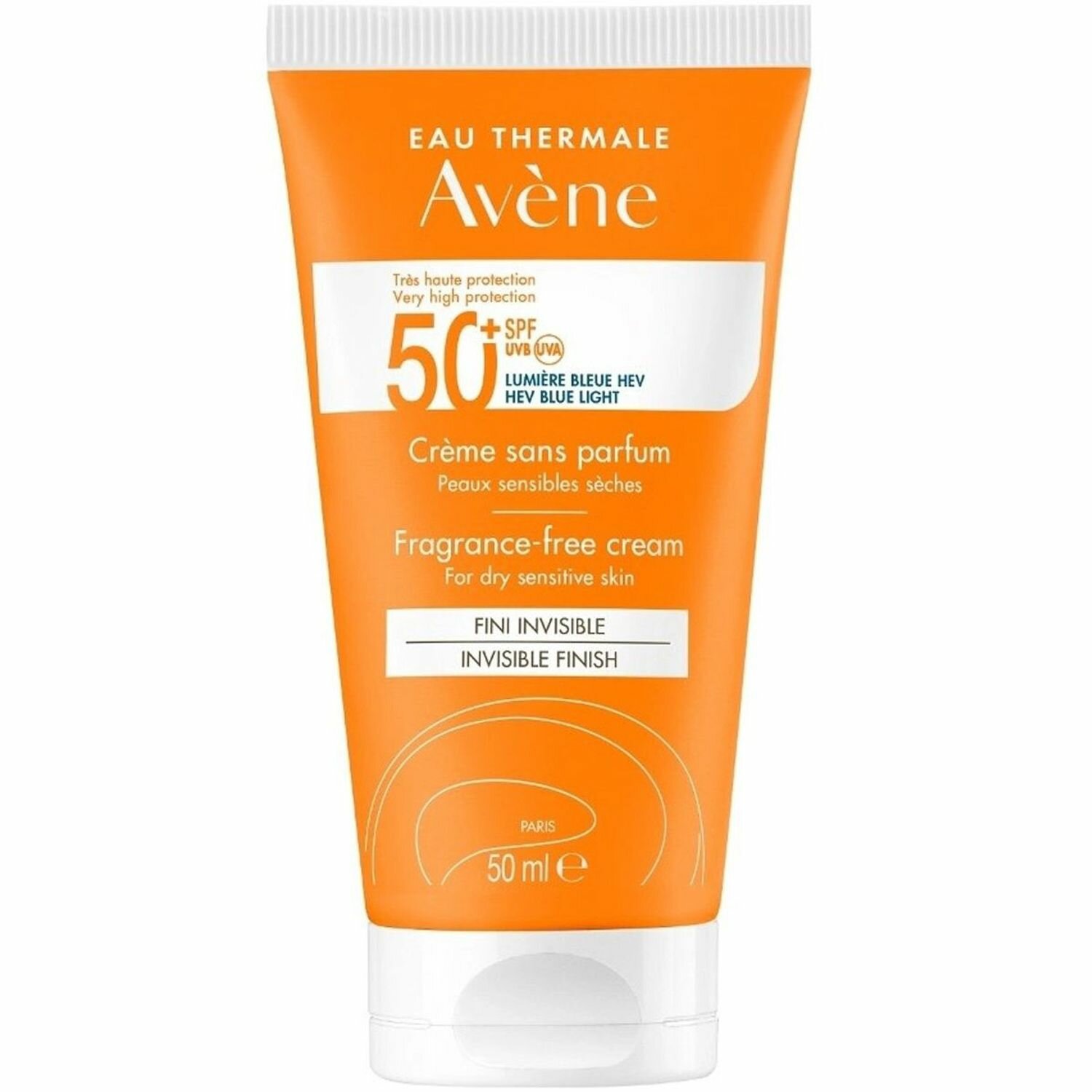 AVENE Солнцезащитный крем для лица, без отдушек водостойкий INVISIBLE FINISH SPF 50+