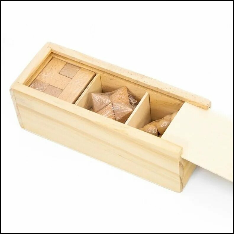 Эксклюзивный набор 3 головоломок Wooden box. Случайные стили кубов
