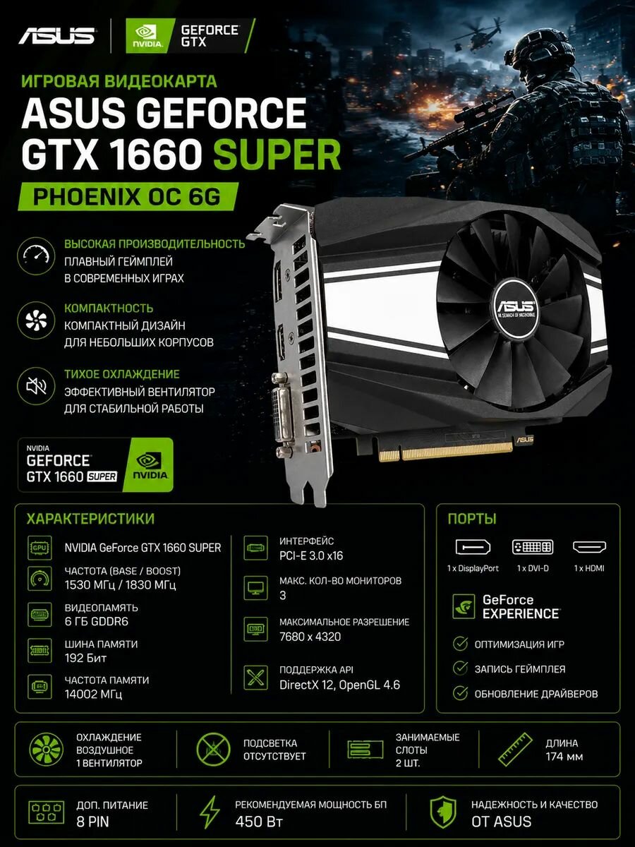Игровая видеокарта GeForce GTX 1660 SUPER Phoenix OC 6GB