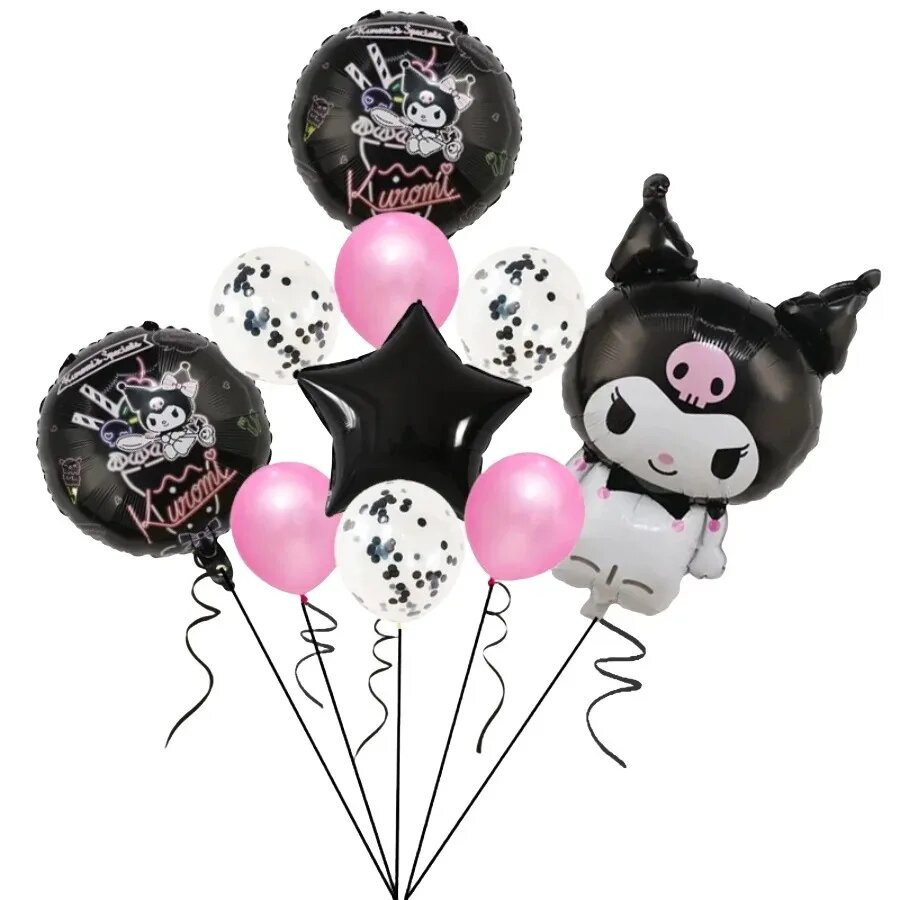 10 шт. шаров Санрио Hello Kitty, My Melody, Kuromi, Cinnamoroll для дня рождения Черный, set4