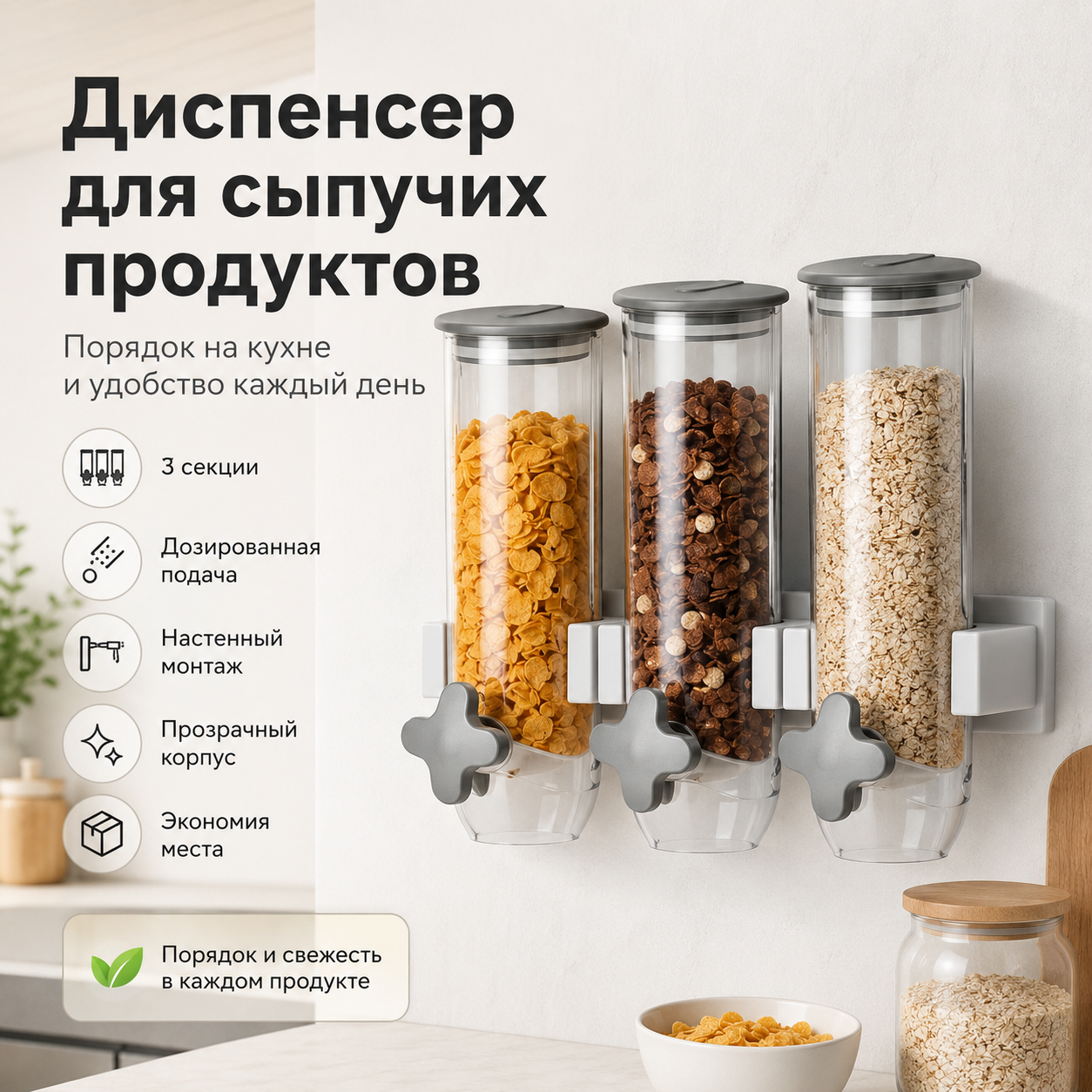 Эксклюзивный дозатор для сыпучих продуктов и круп, предназначенный для хранения