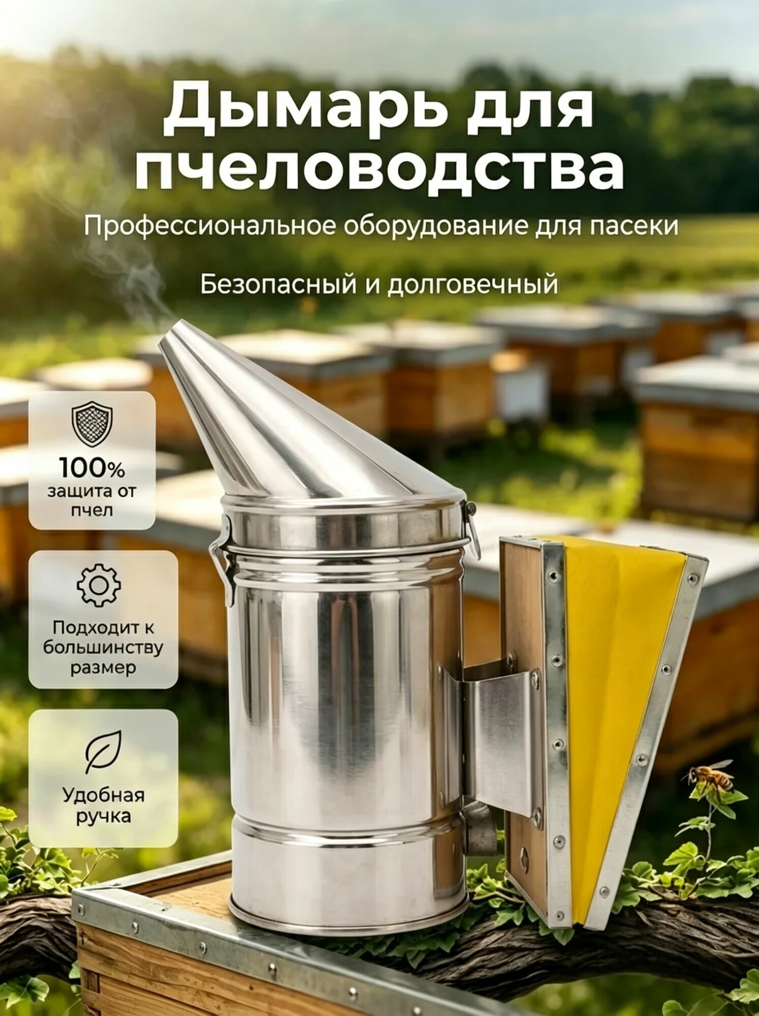 Распылитель дыма для пчеловодства с защитой от ожогов из нержавеющей стали