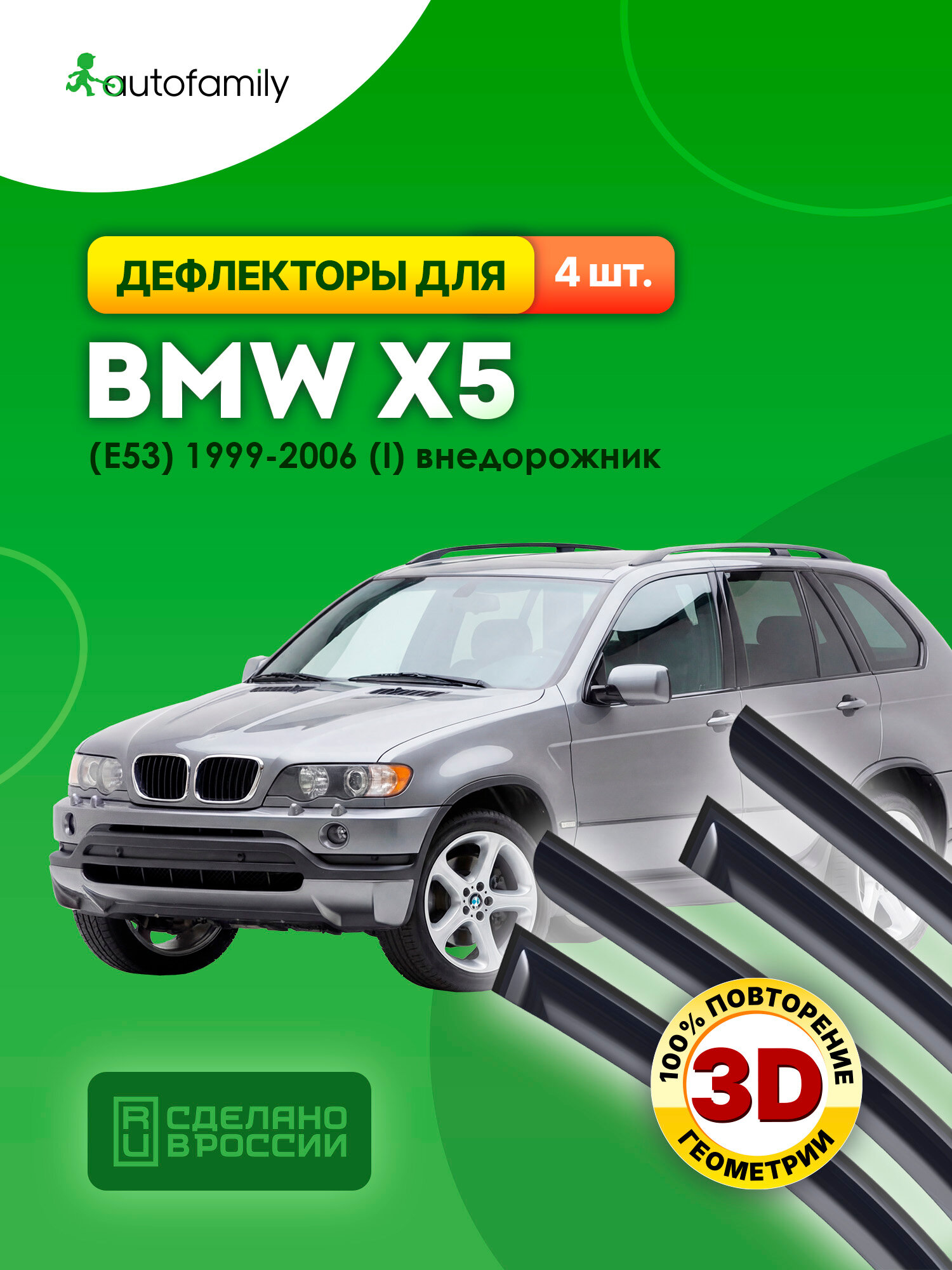 Дефлекторы окон для BMW X5 (Е53) 1999-2006 (I) внедорожник 5 дв. REIN 4 шт. / БМВ Х5