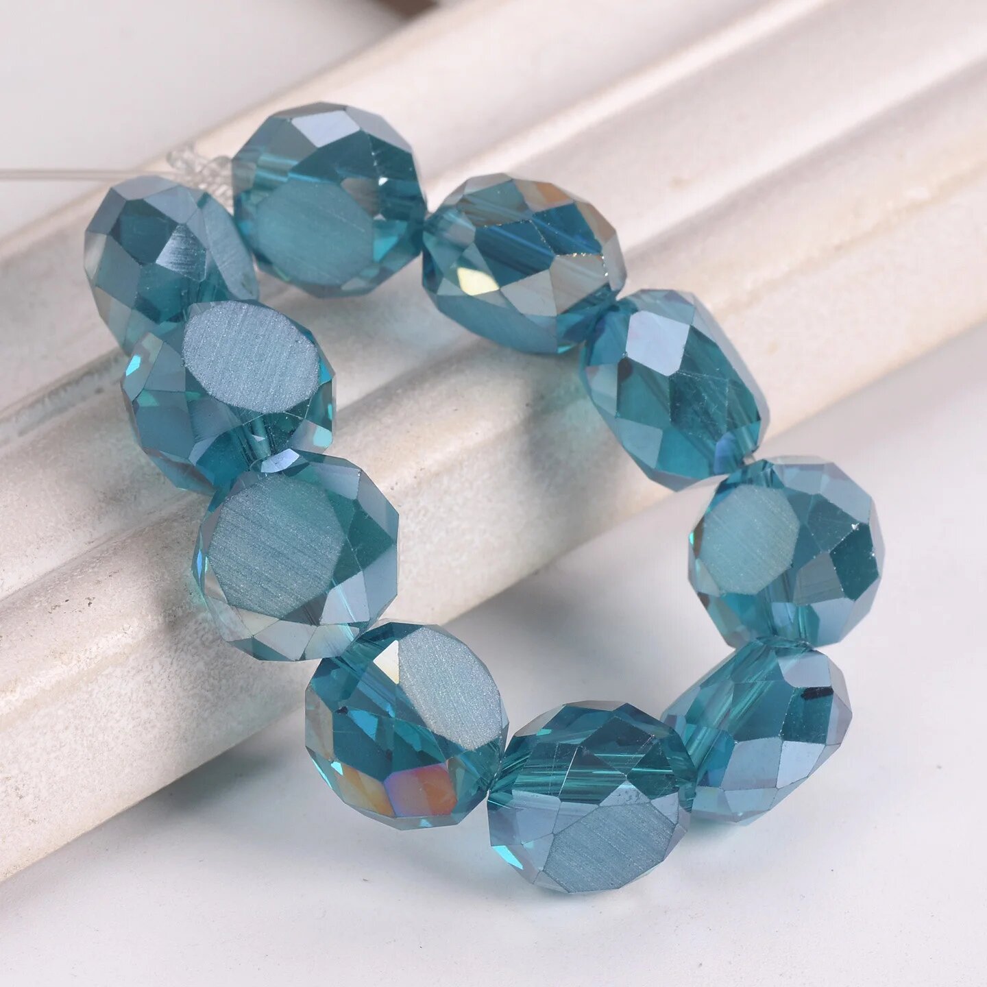 Dreamzeal стеклянные бусины круглые ограненые 12 мм 14 мм 10 шт 14x8mm, Peacock Blue AB