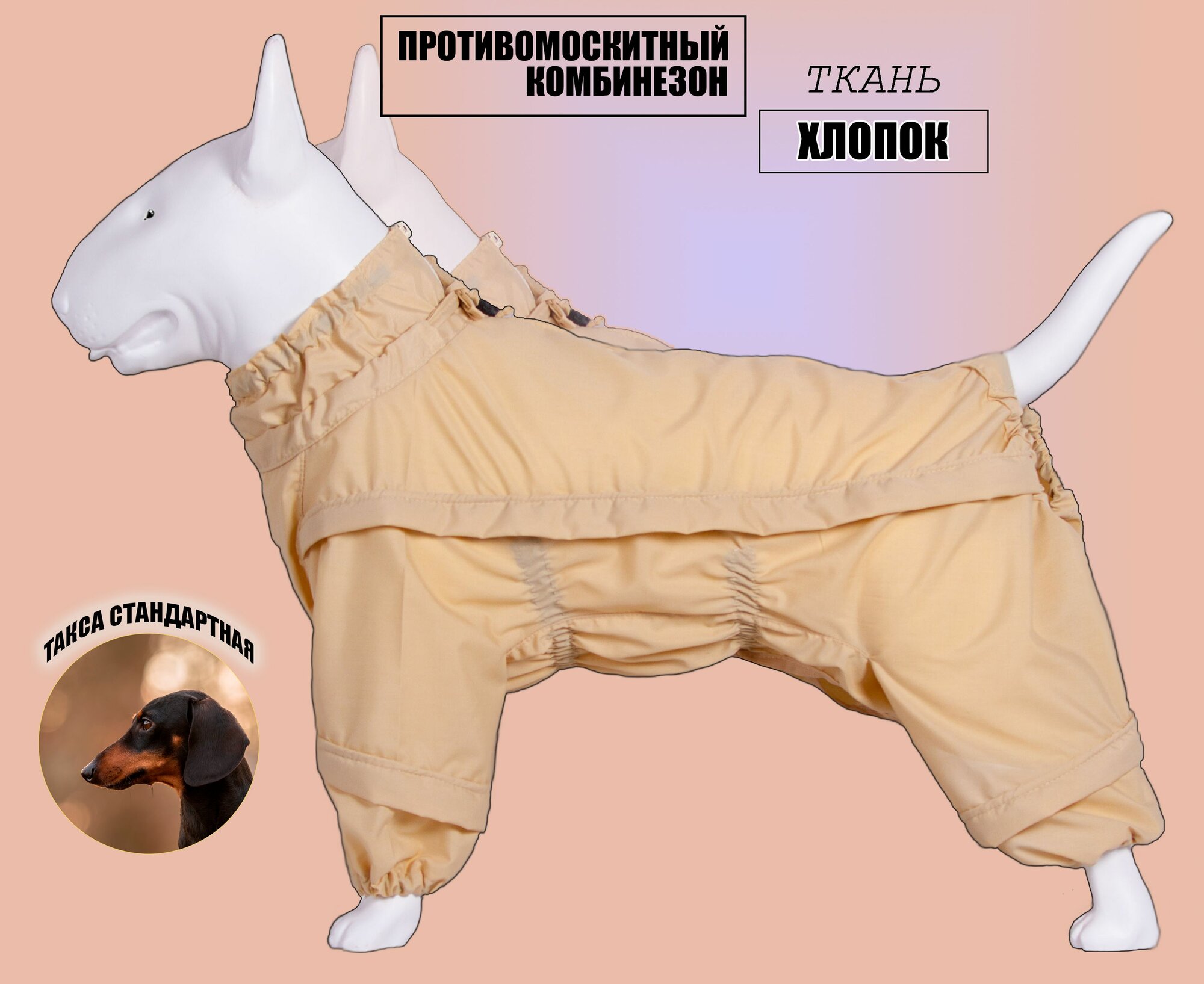 Комбинезон от клещей для таксы стандартной кобеля, цвет бежевый