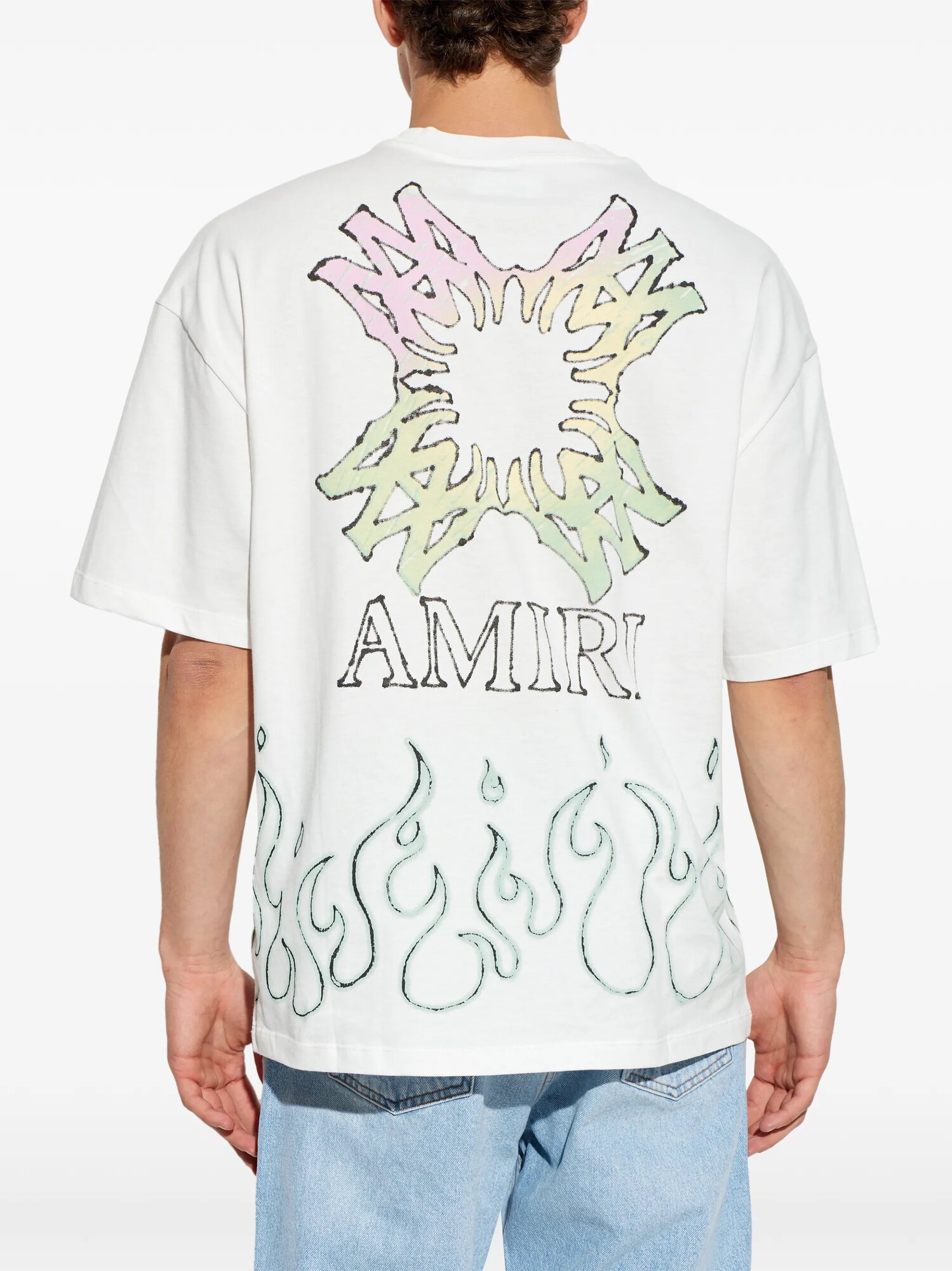 Футболка AMIRI Ma Quad Flames, размер 44, бежевый/белый — фото 1