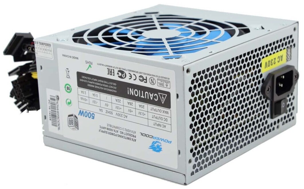 Блок питания PowerCool < ATX-500W-APFC > 500W ATX (24+2x4+6пин, 120mm (SCP)(OVP)(OCP)(UVP)