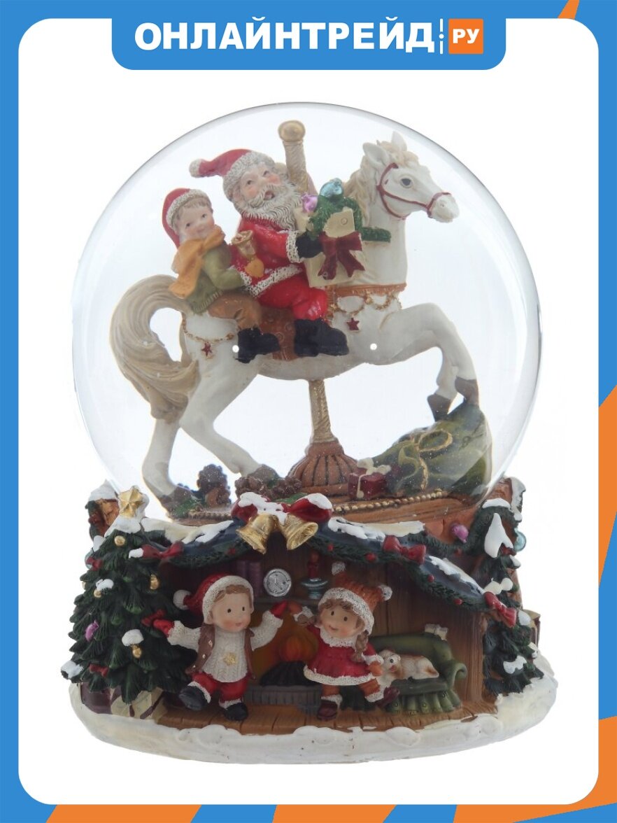Фигурка декоративная Remeco Collection "Дед Мороз на лошадке " шар, D14 см, 15х16х18,5 см