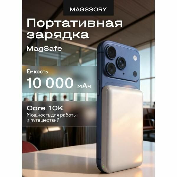 Портативный аккумулятор Magssory Core 10K, MagSafe PBN013 серый