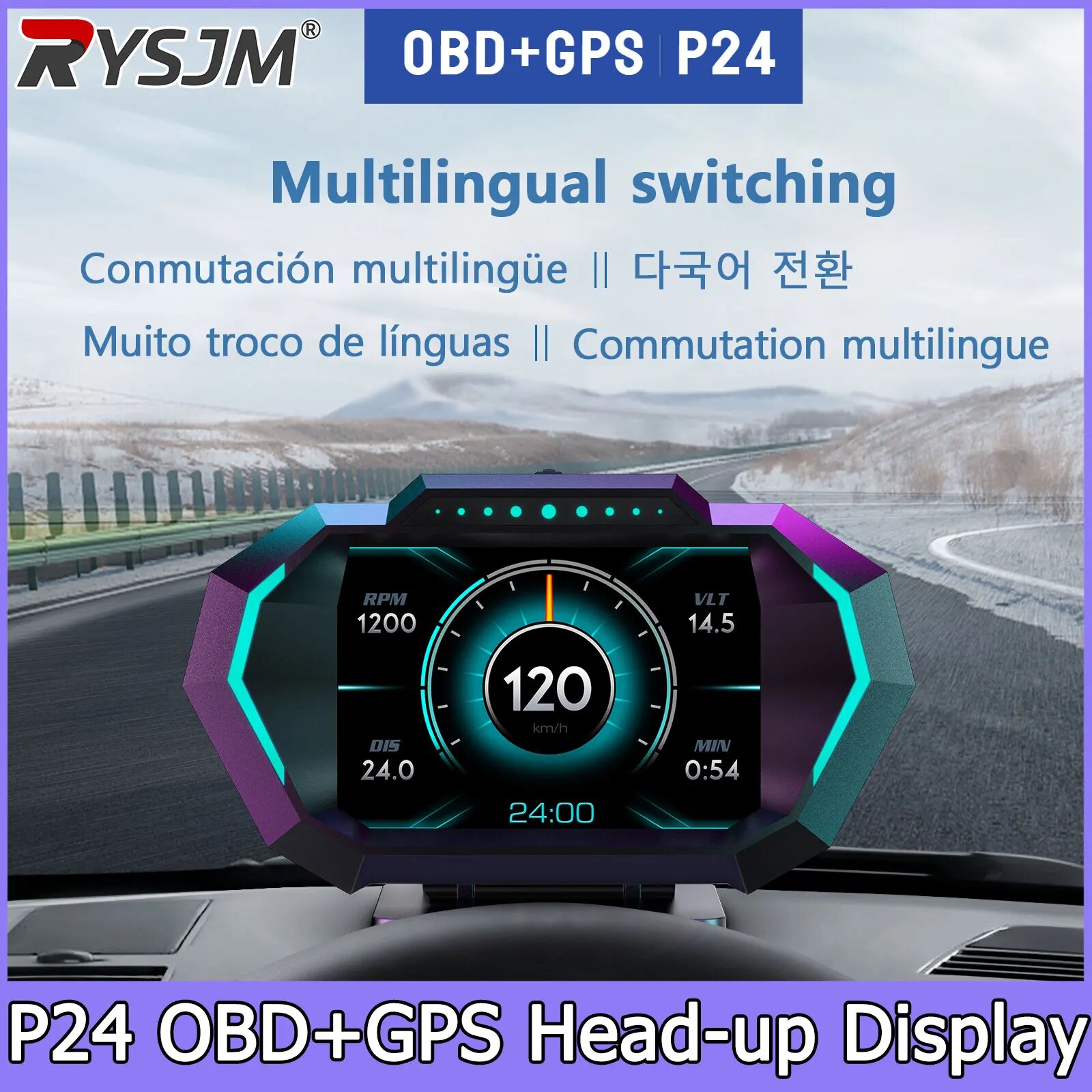 P24 HUD OBD + GPS Автомобильный проекционный дисплей OBD, бортовой компьютер, цифровой спидометр, измеритель температуры воды.