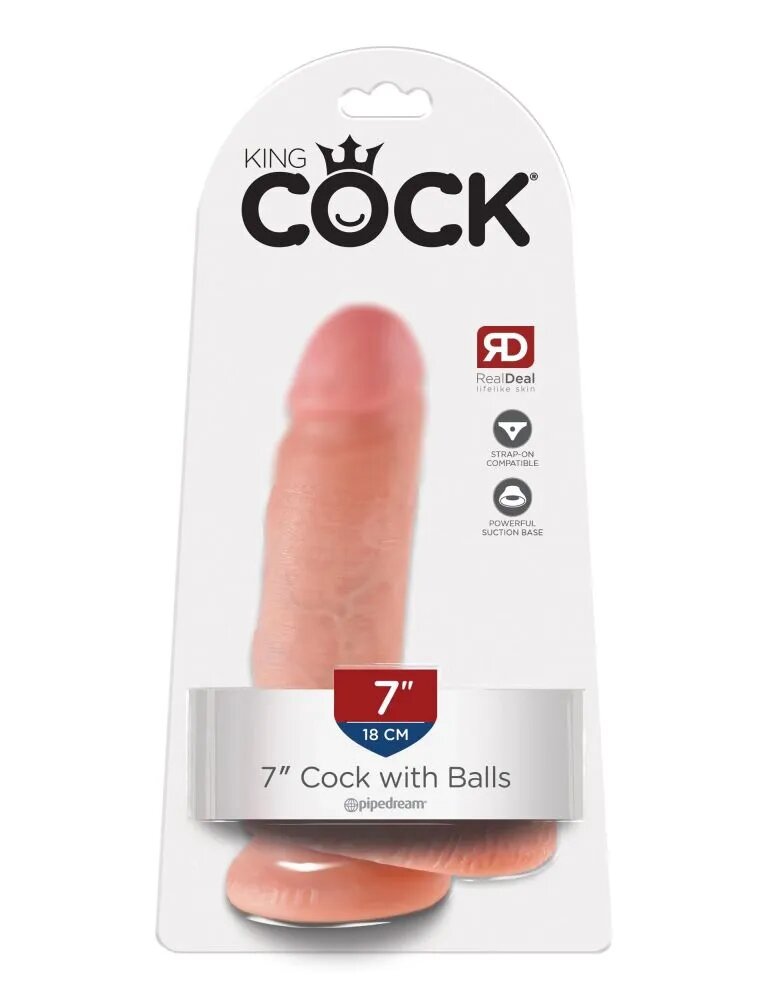Фаллоимитатор реалистичный King Cock с мошонкой, 18 см, телесный дилдо на присоске Pipedream