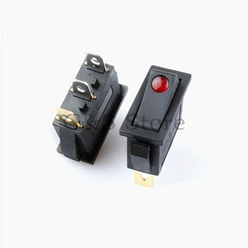 Переключатель KCD3, 220V, красный LED, черный