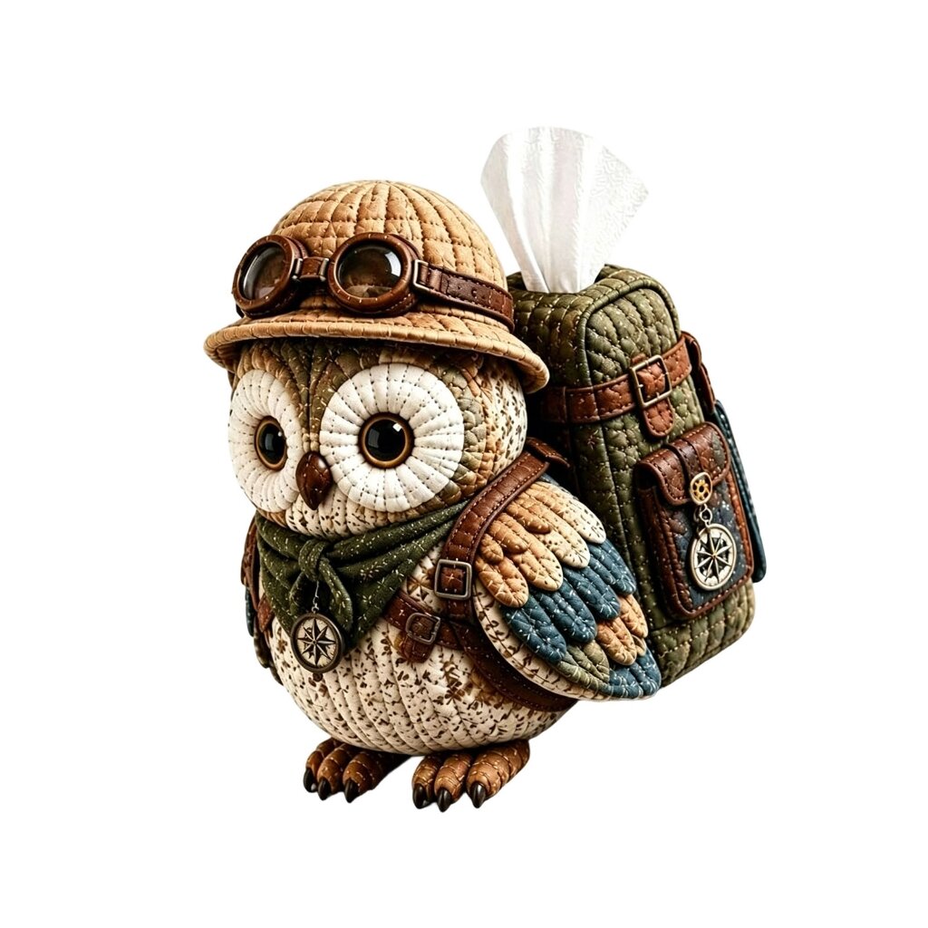 Tabletop Tissue Owl Fabric Tissue Box Cover for Dining Table, Kitchen Counter and Living Room Home Decor