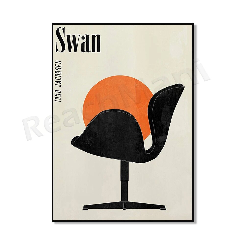 Постер Swan 1958 Jacobsen, 30x40см, черный, без рамки