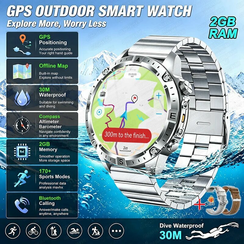 GPS-часы 2026 для мужчин и женщин Silver Steel B 2A