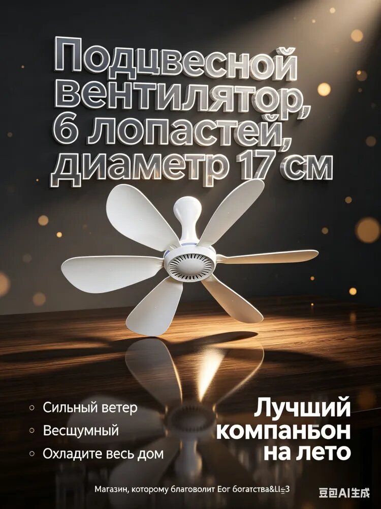 Портативный вентилятор вентилятор 6 листьев Используется для наружного и внутреннего охлаждения диаметр 17 см, белый, белый, бронза