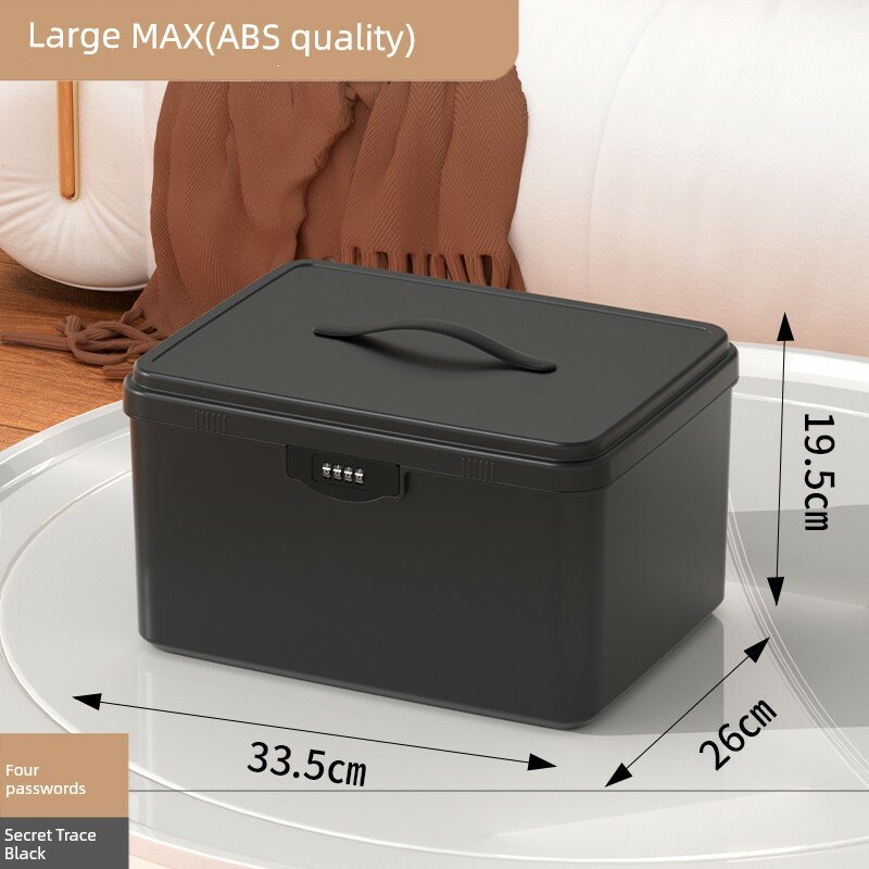 Большой MAX тайно-черный ABS блокирующийся ящик для хранения с ручкой, 4-значным паролем и перегородкой, 1 уровень,