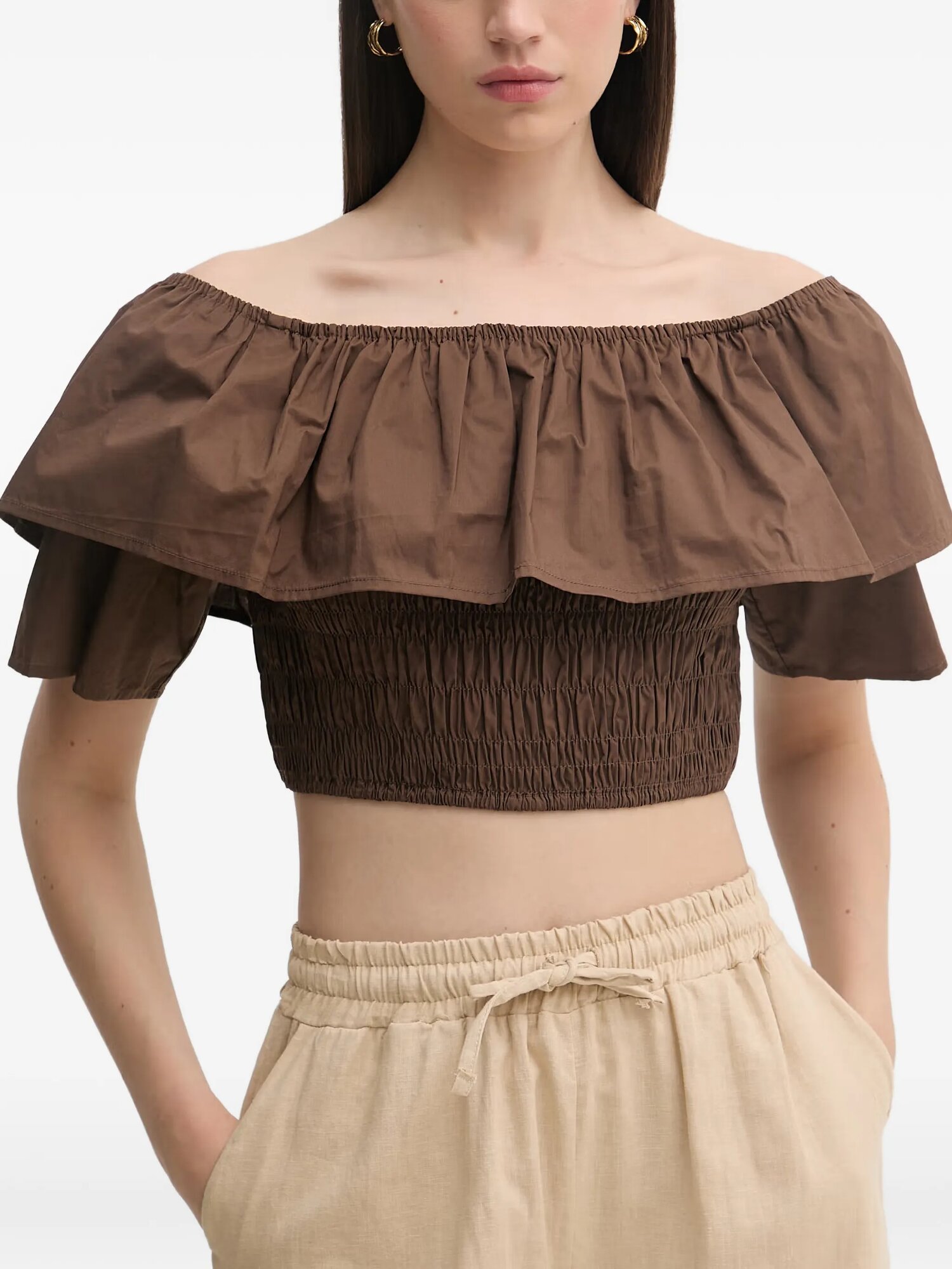 Топ GAUDI Off-the-shoulder ruffled top, размер 34 — фото 1