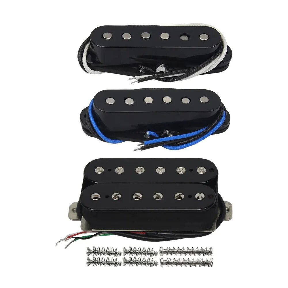 Комплект из 3-х звукоснимателей Alnico 5 Staggered Single Coil + Double Coil, сопротивление: 6 кОм + 6 кОм + 8 кОм, аксессуары для гитары SSH ST