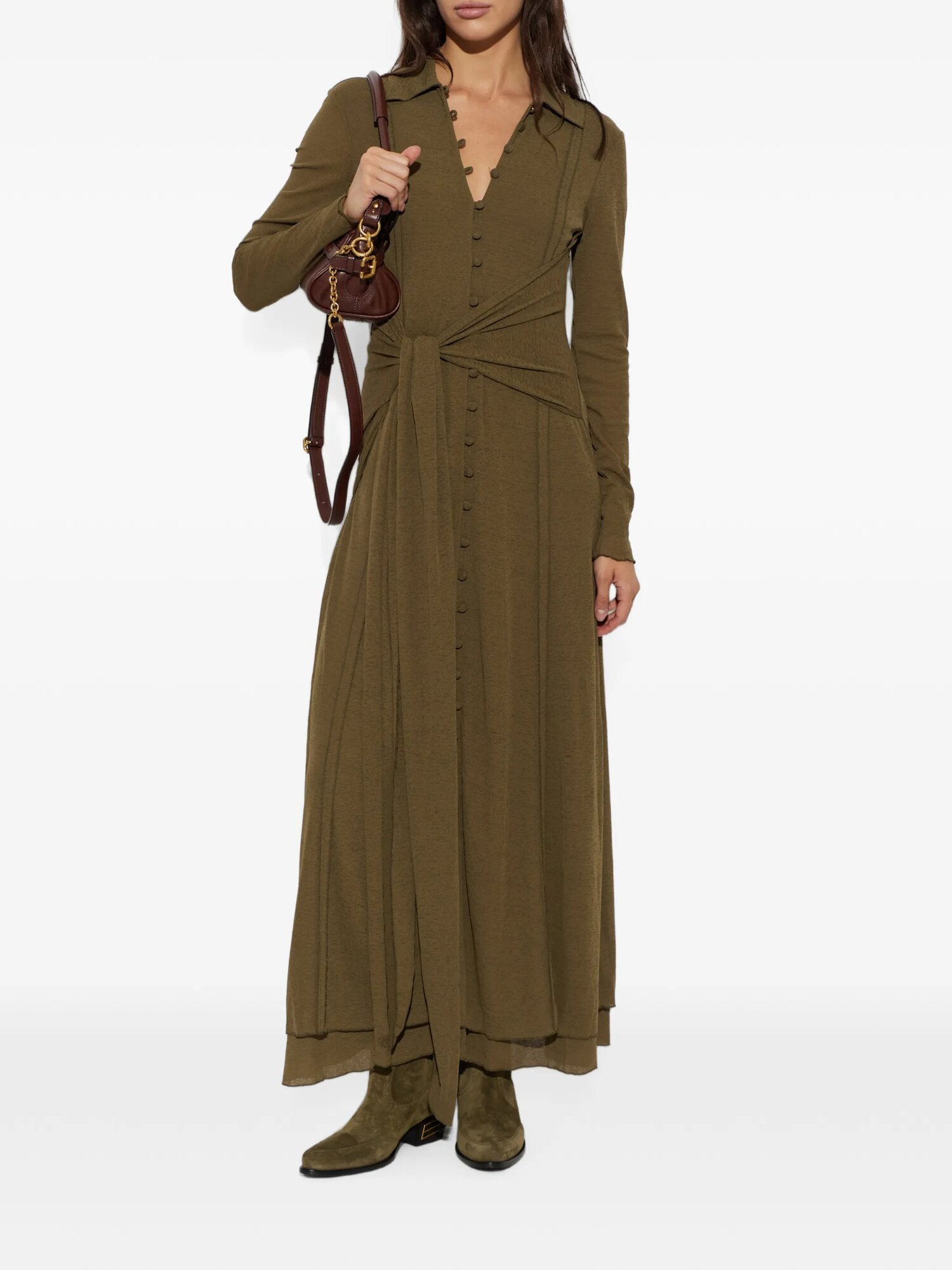 Платье GANNI Tie-waist button-down maxi dress, размер 38, зеленый — фото 1
